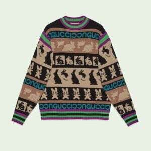 Gucci | Sweaters | Gucci Sweater Wool Jacquard Bunny Design Crewneck ...